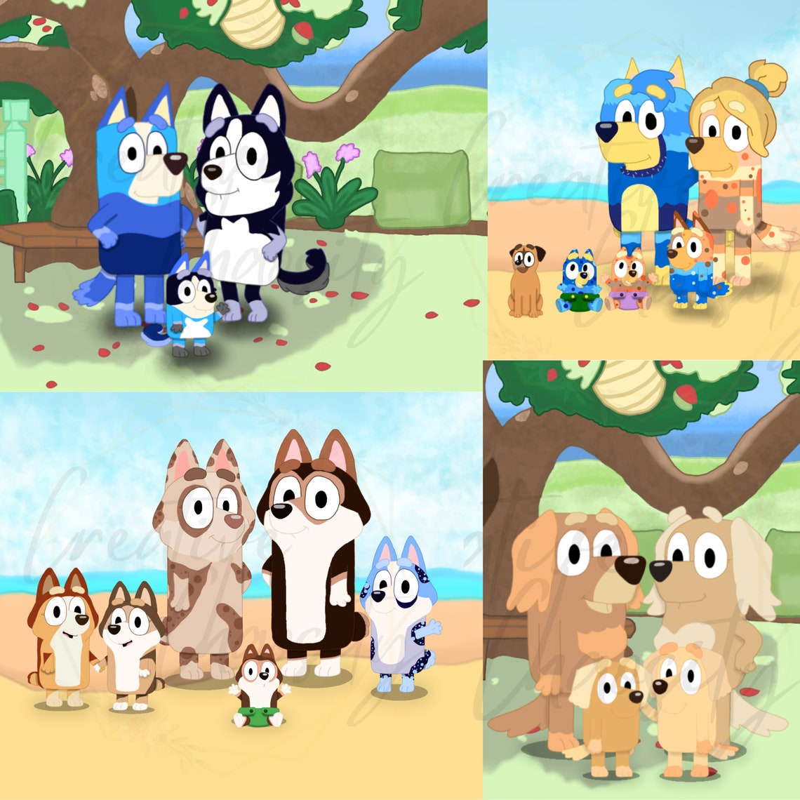 Personalized Bluey-style Family Portrait With Background - Etsy