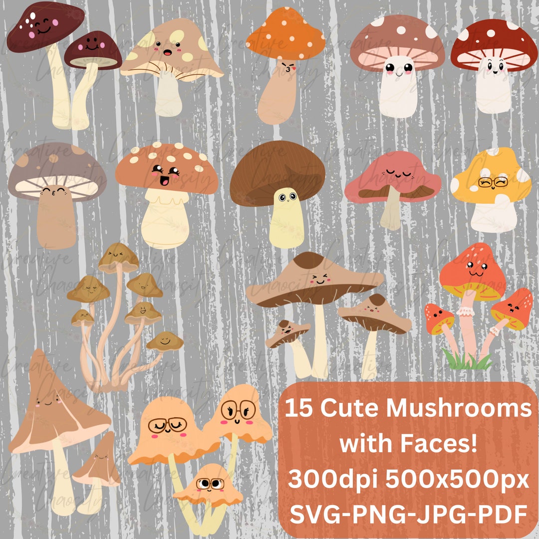 15 lindos hongos SVG, PNG, JPG, paquete Pdf/Clipart de hongos/Diseños ...