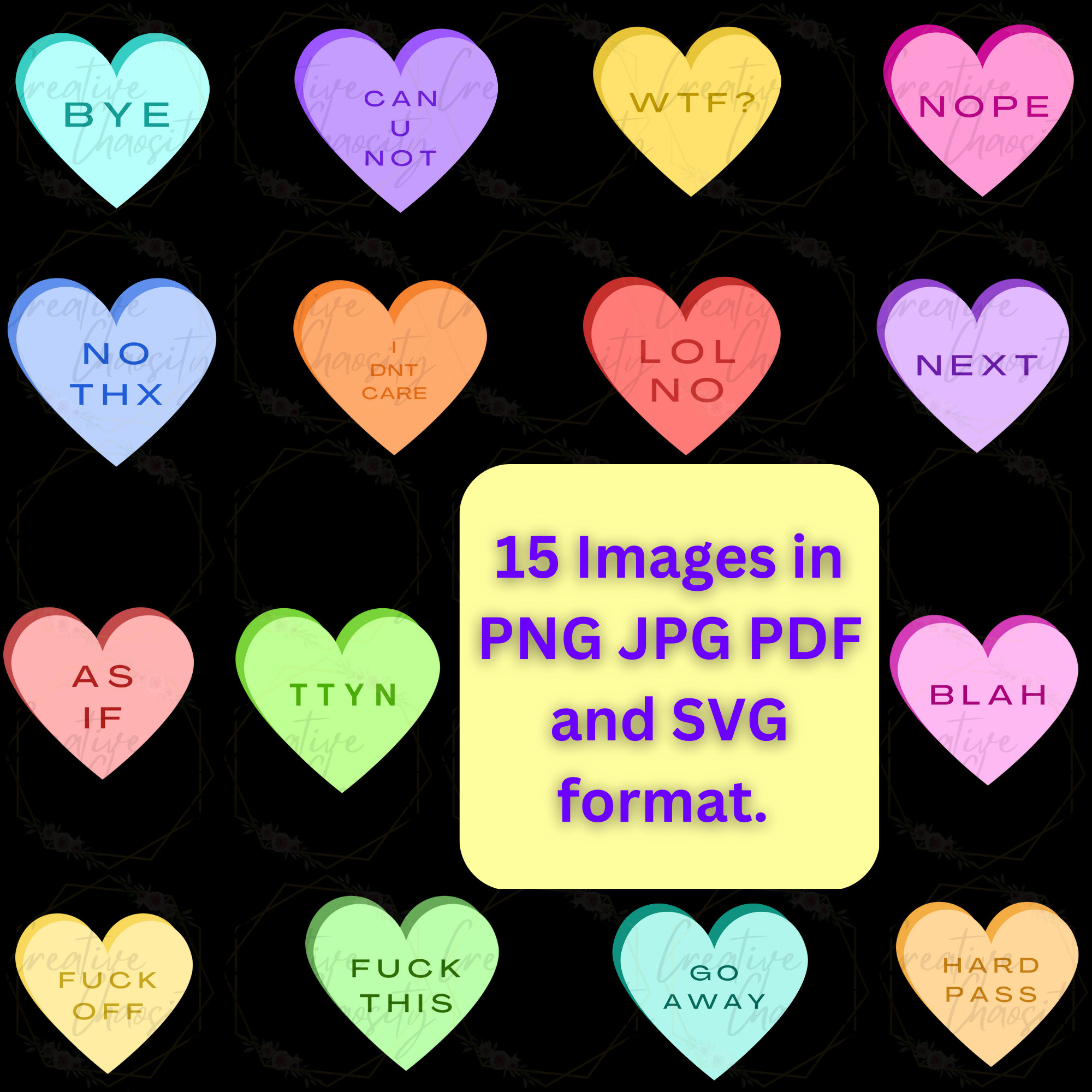 15 Rude Candy Hearts SVG PNG Jpg PDF Bundle |funny Candy Heart T-shirt ...