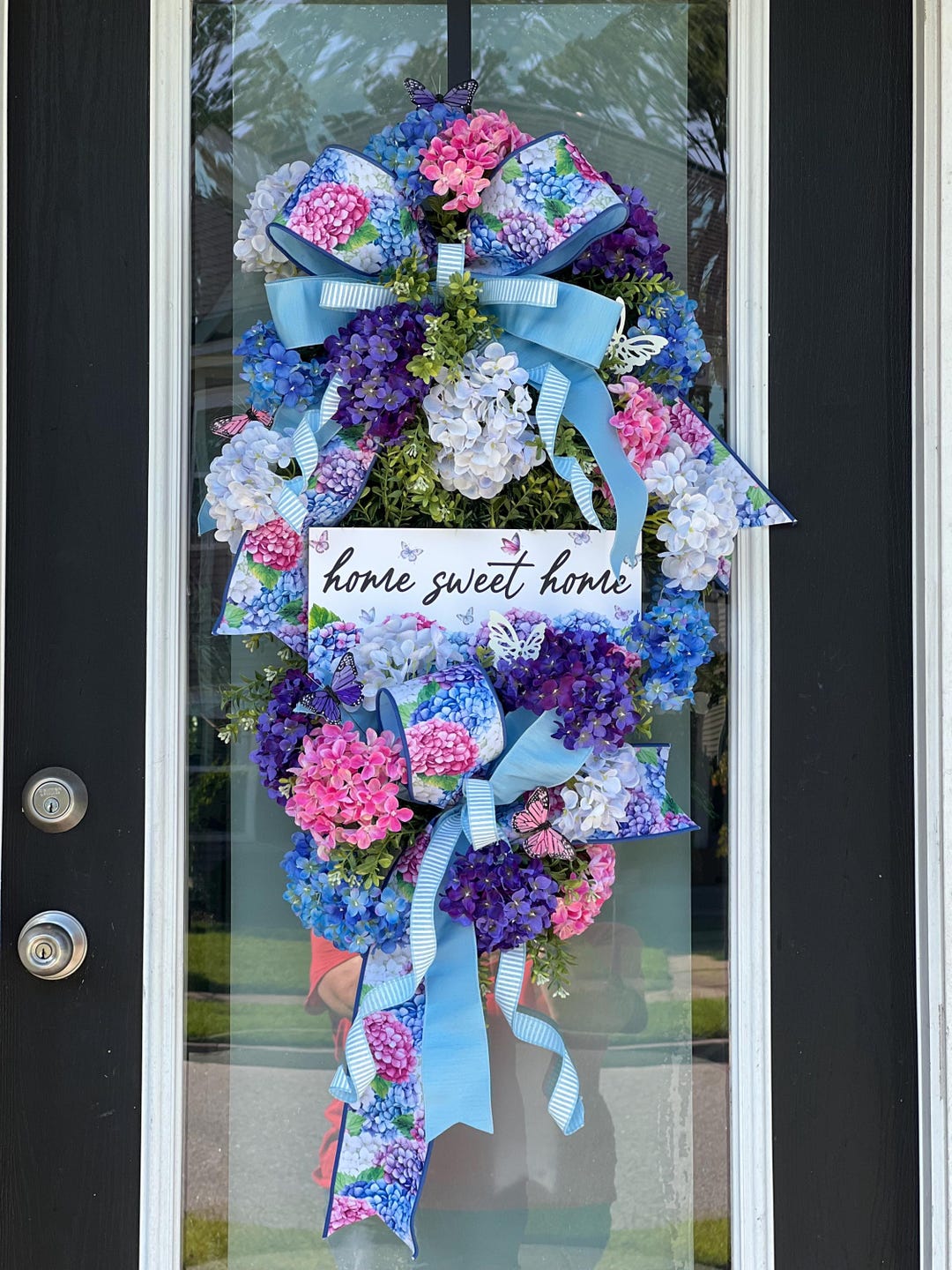 Hydrangea Swag Wreath: Summer Door Decor With Butterflies - Etsy