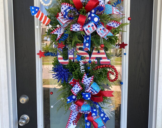 Large Red, White, and Blue Swag, Patriotic Swag, 4th of July Decor ...