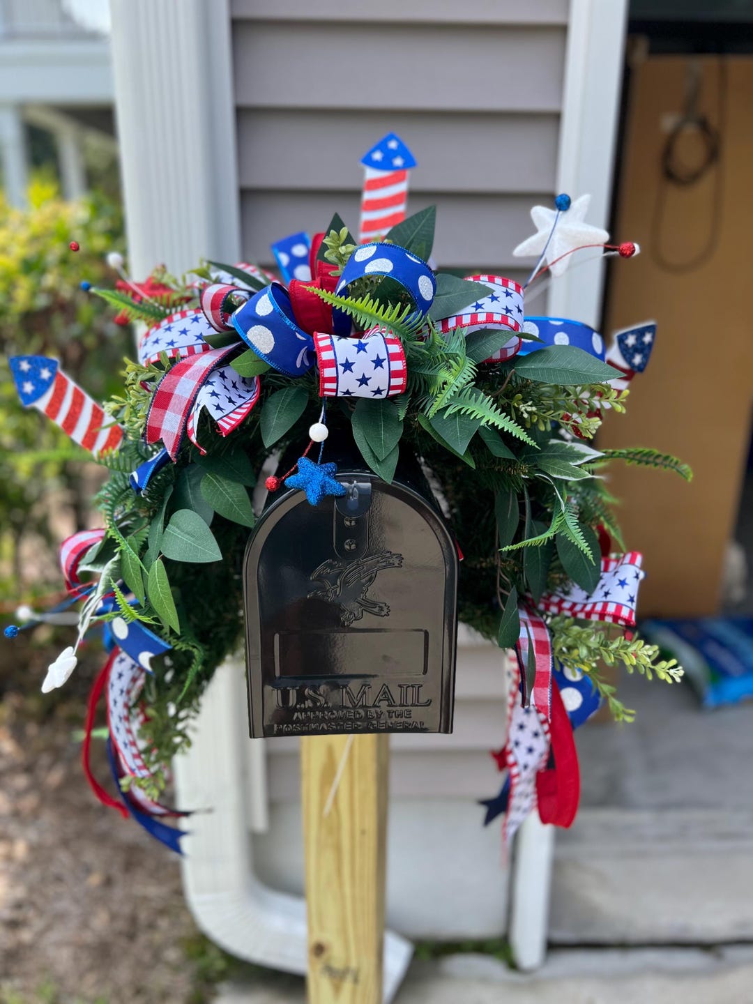 Patriotic 4th of July Mailbox Swag: Red, White & Blue Floral Decor - Etsy