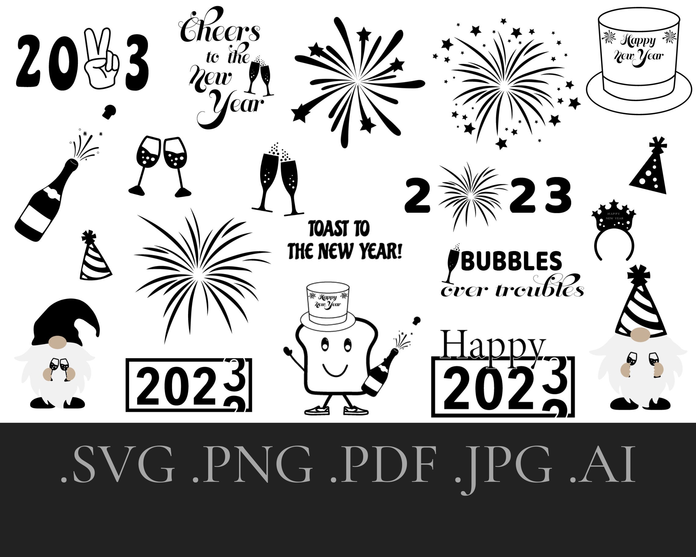 New Years Svg, New Year Svg Bundle, Firework Svg, Transparent New Years ...