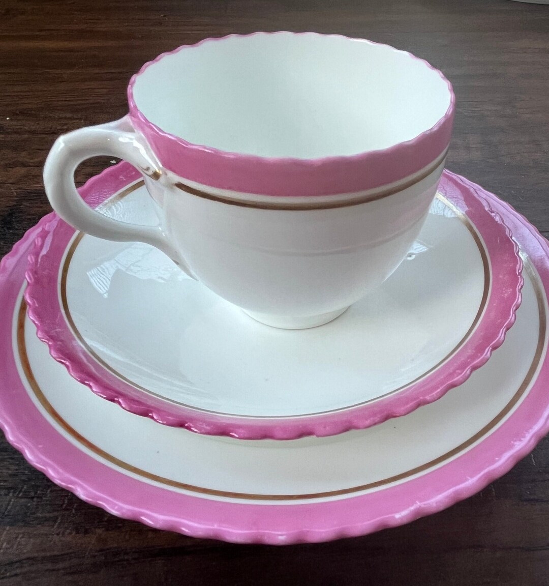 3 Piece Pink Tea Set | Vintage Pink Teacups | Tea Cup and Saucer With ...
