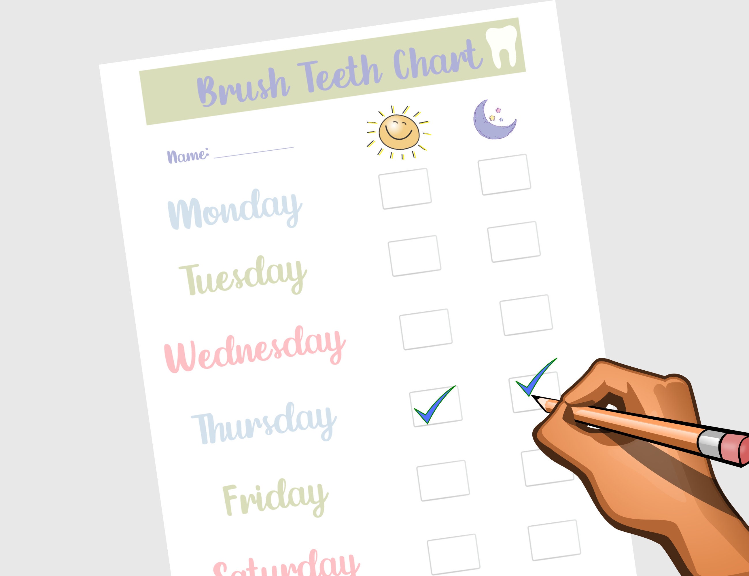 Brush Teeth Chart Kids Baby Tooth Brushing Reward Chart Montessori ...