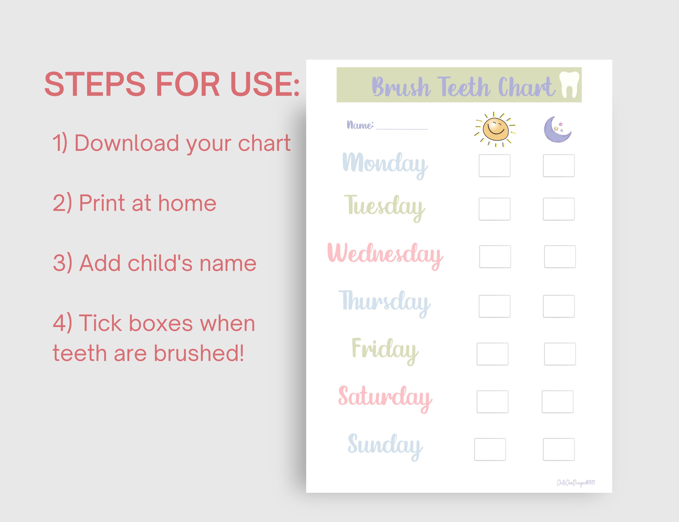 Brush Teeth Chart Kids Baby Tooth Brushing Reward Chart Montessori ...