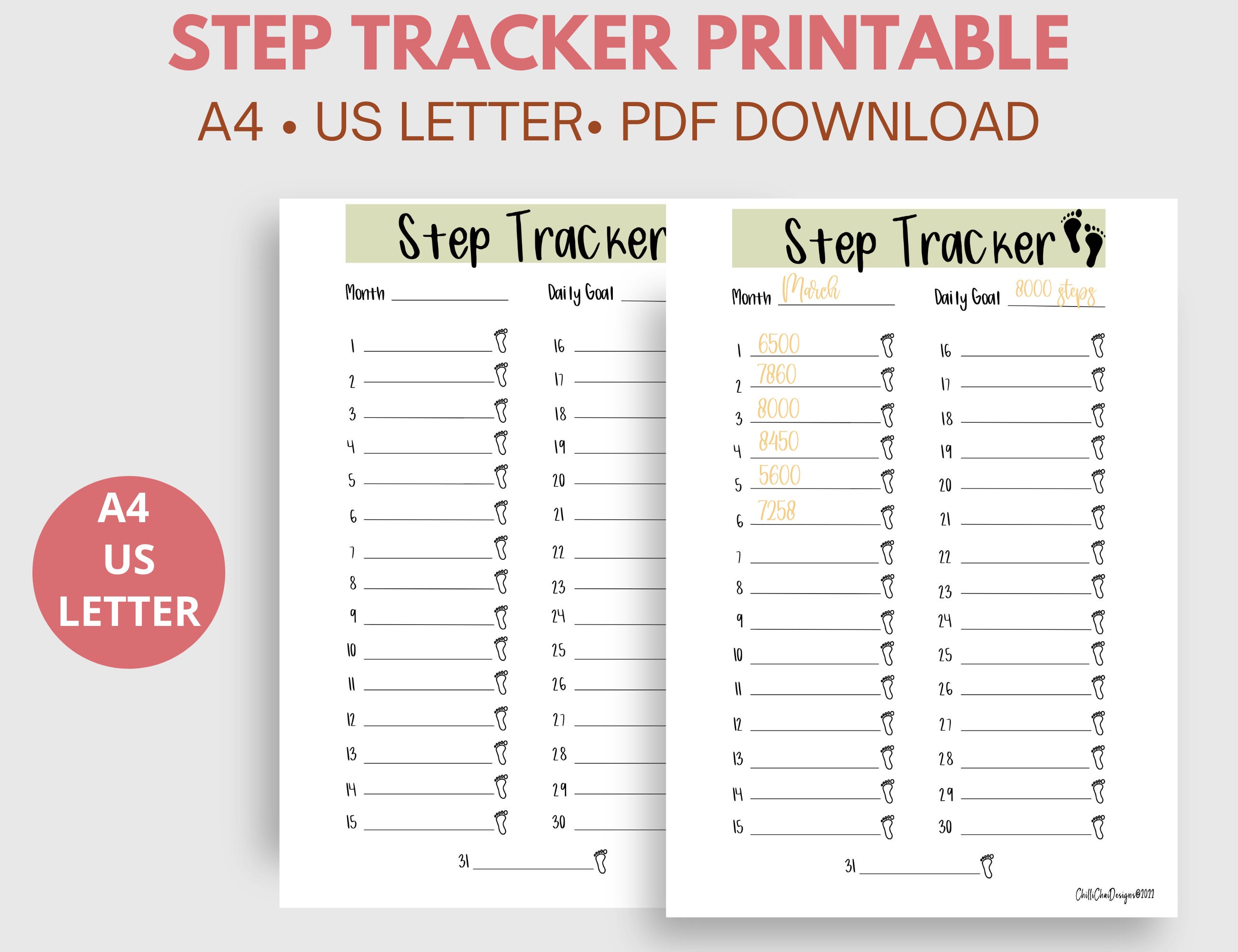 Daily Step Tracker , Printable Habit Planner , Journal PDF Download - Etsy