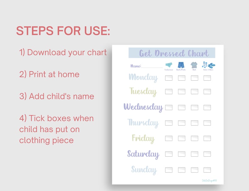 Get Dressed Chart, Steps to Get Dressed, Toddler, Baby, Girl, Boy ...