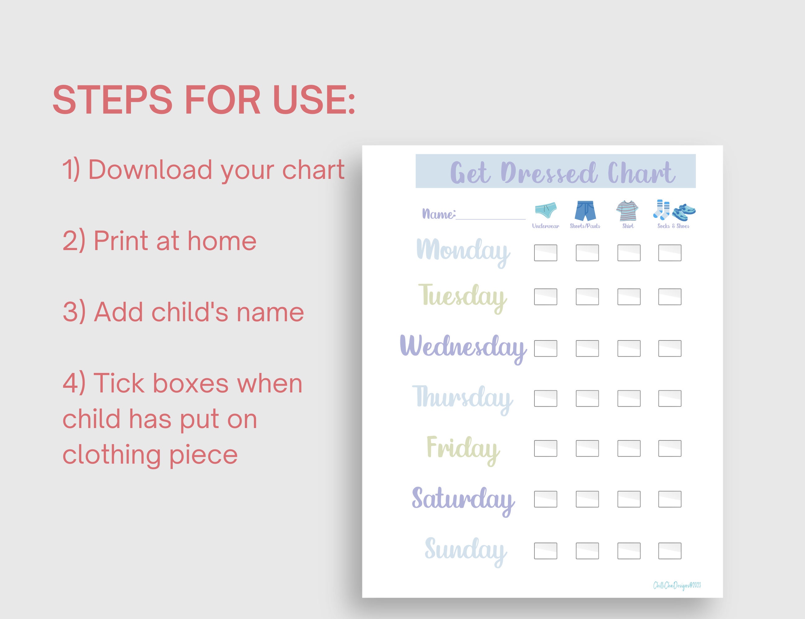 Get Dressed Chart, Steps to Get Dressed, Toddler, Baby, Girl, Boy ...