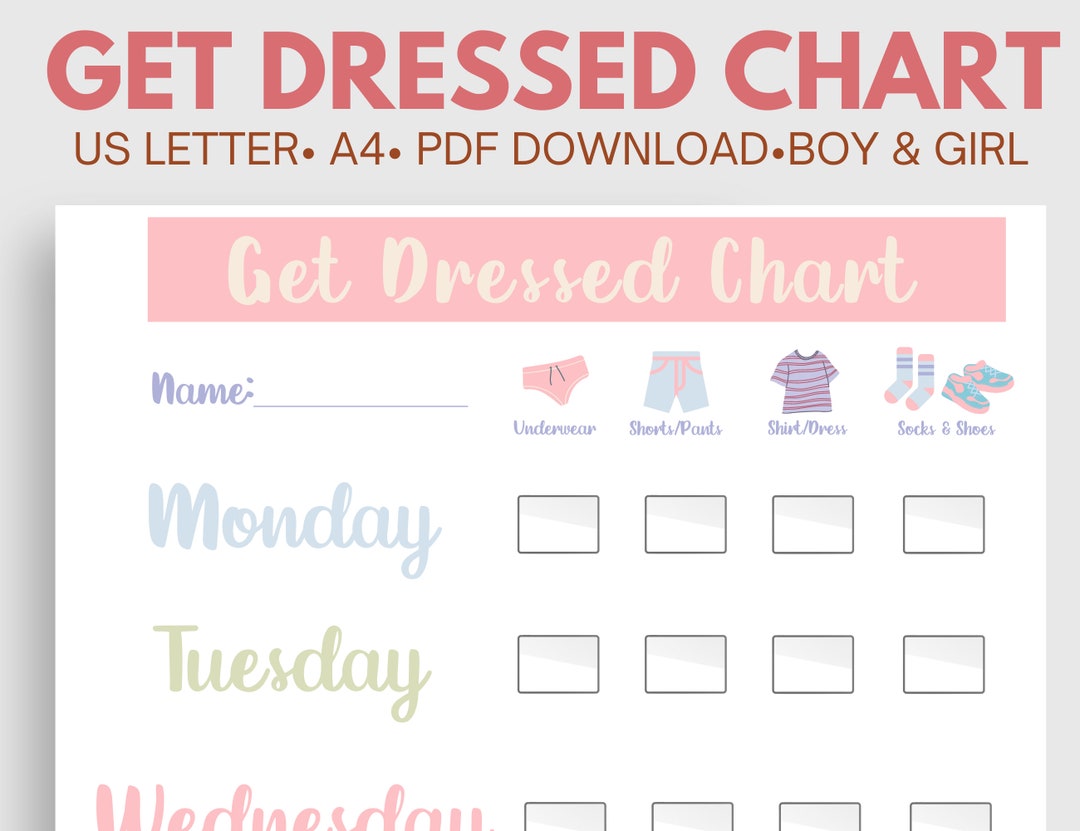 Get Dressed Chart, Steps to Get Dressed, Toddler, Young Child, Girl ...
