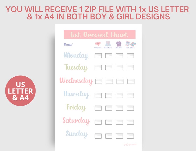 Get Dressed Chart, Steps to Get Dressed, Toddler, Baby, Girl, Boy ...