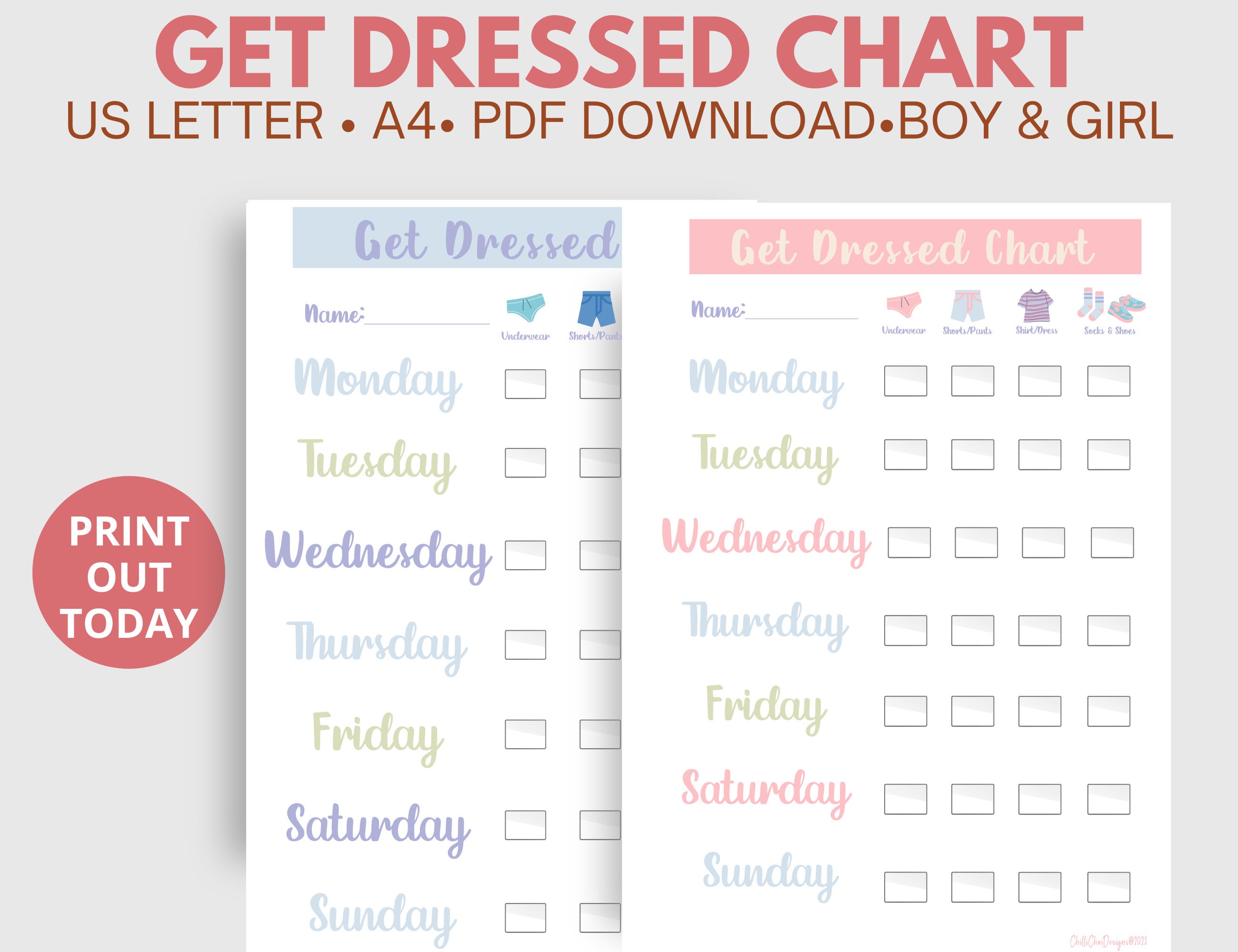 Get Dressed Chart, Steps to Get Dressed, Toddler, Young Child, Girl ...