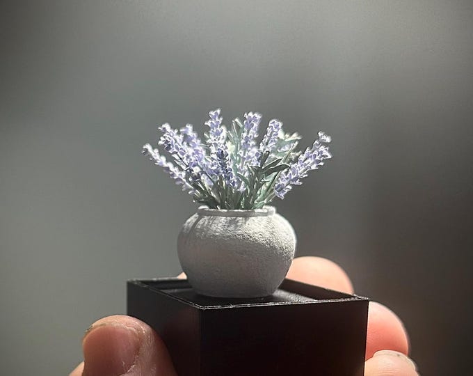 Miniature Lavender Flowers With Leaves in Round White Pot, Dollhouse ...