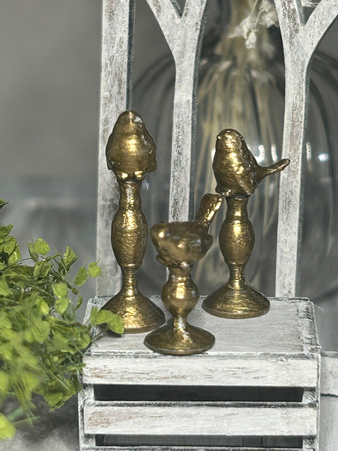 Set of 3 Elegant Miniature Bird Finials, Choose From White, Black, Gold ...