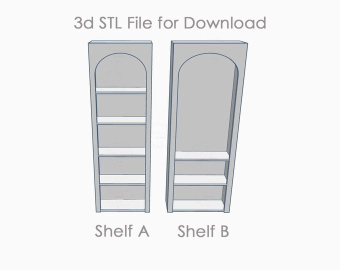 3D STL Dollhouse Bookcase File for Download, Miniature Arch Bookcases ...
