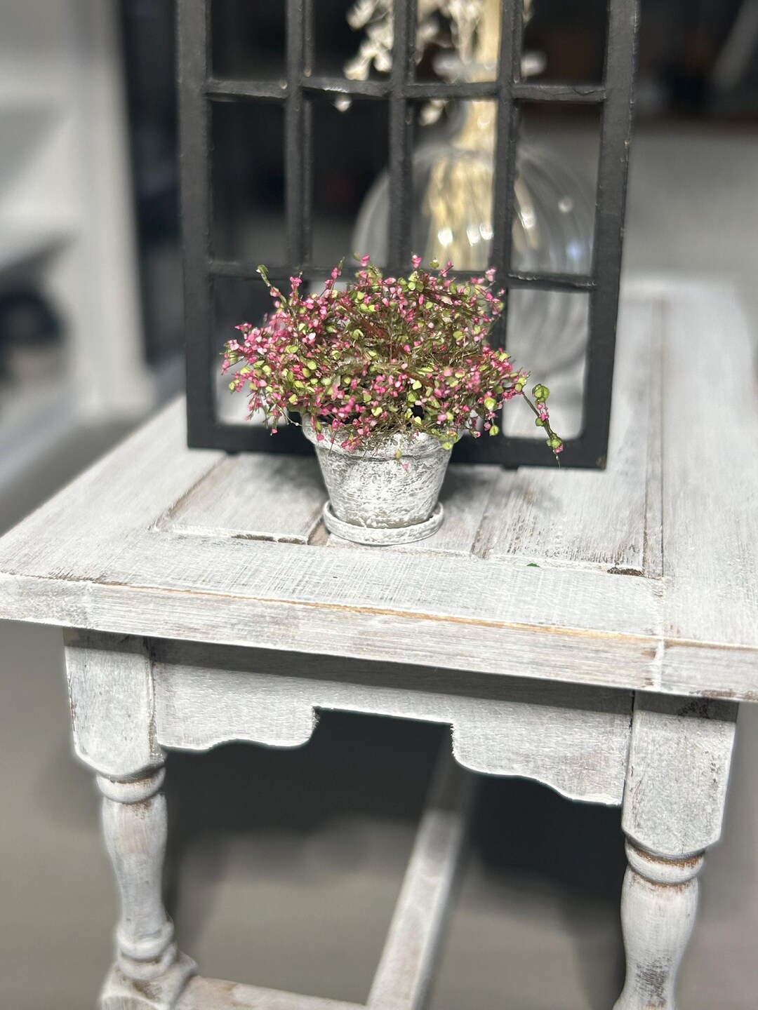Purple Flowering Ivy Plant in Distressed White Pot, Miniature Plants ...