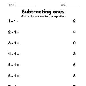 15 Single Digit Subtraction Worksheets, Numbers 0 to 10, Printable ...