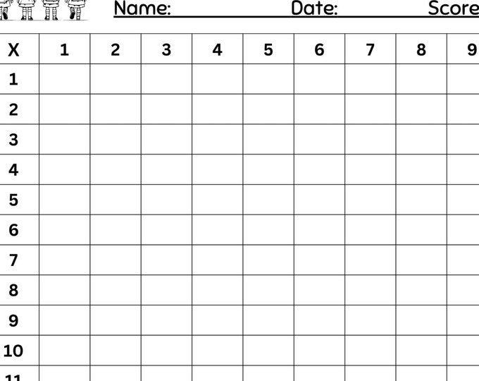20 Multiplication Grid Worksheets, Times Tables 1-12 Chart, Math Drills ...