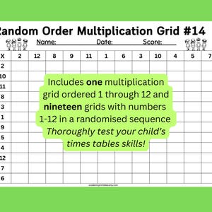 20 Multiplication Grid Worksheets, Times Tables 1-12 Chart, Math Drills ...