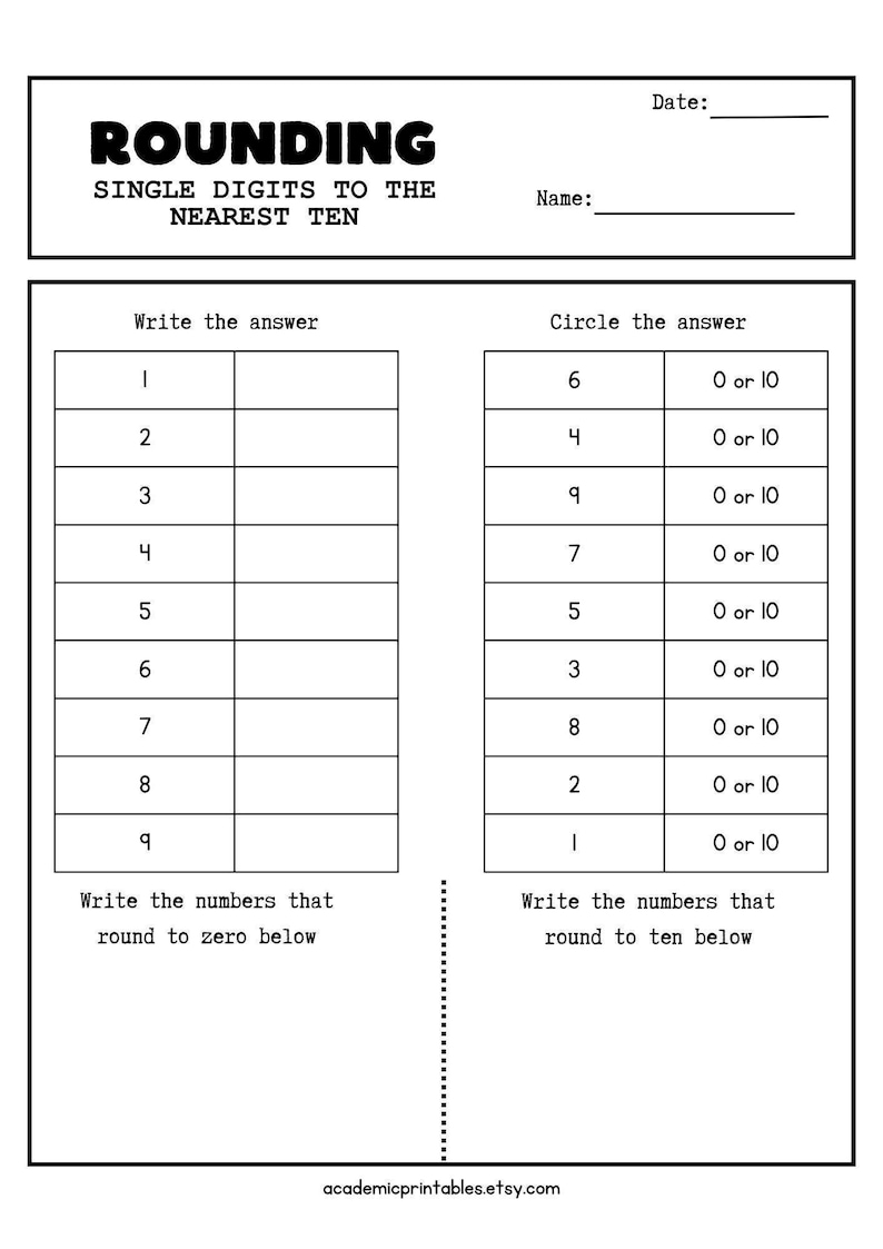 10 Rounding Math Worksheets, Numbers 1 to 1000, Printable, Digital ...