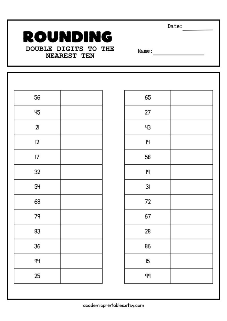 10 Rounding Math Worksheets, Numbers 1 to 1000, Printable, Digital ...