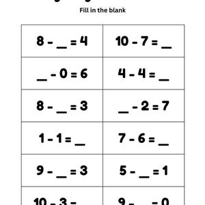 15 Single Digit Subtraction Worksheets, Numbers 0 to 10, Printable ...