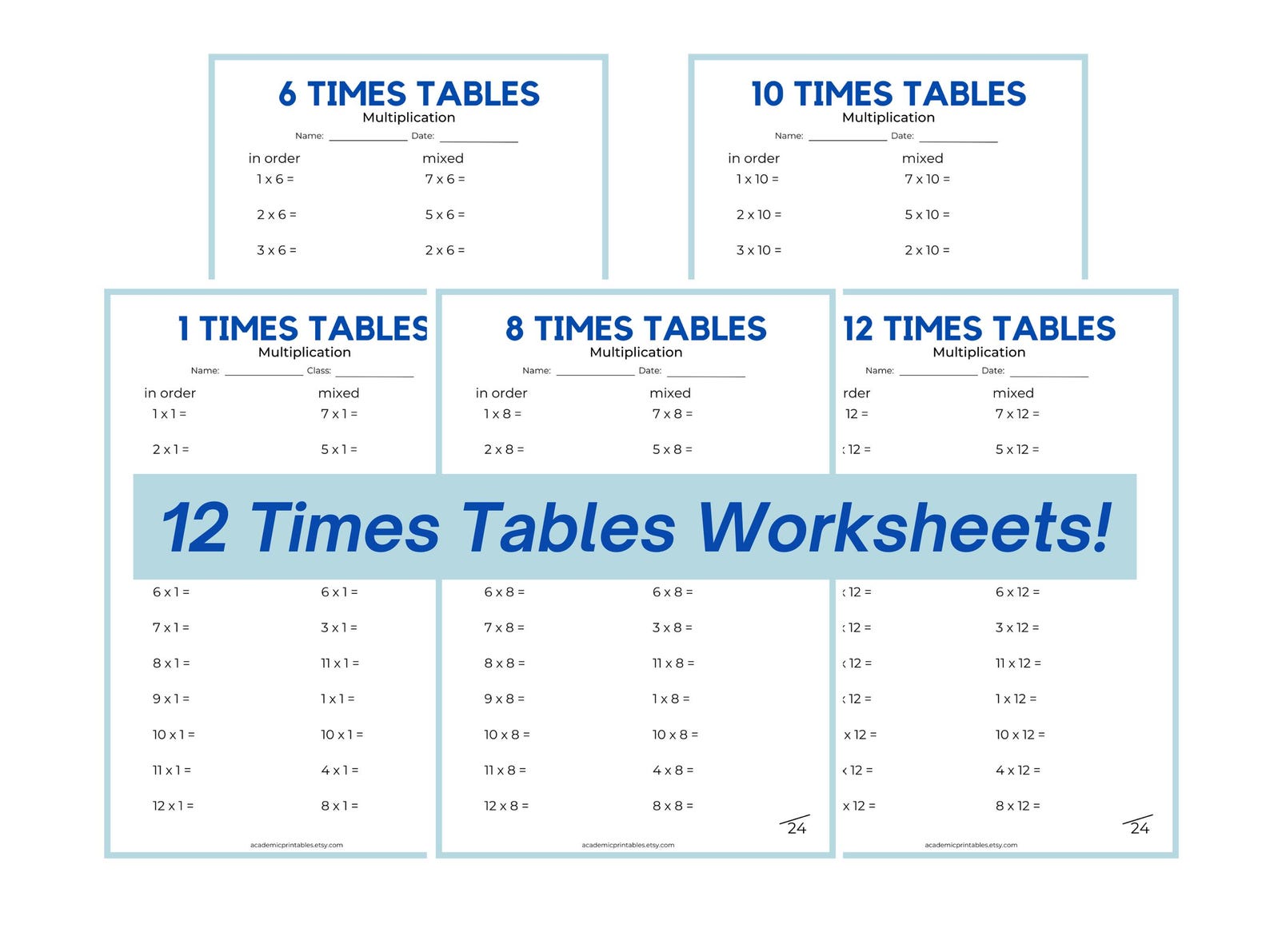 Times Tables 1-12 Worksheets, Multiplication Tables Printable With ...