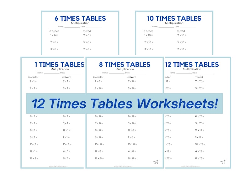 Times Tables 1-12 Worksheets, Multiplication Tables Printable With ...