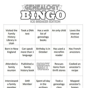 Genealogy Bingo: Ice Breaker Edition - Etsy