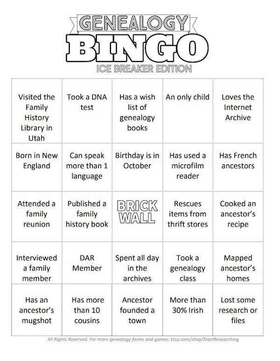 Genealogy Bingo: Ice Breaker Edition - Etsy