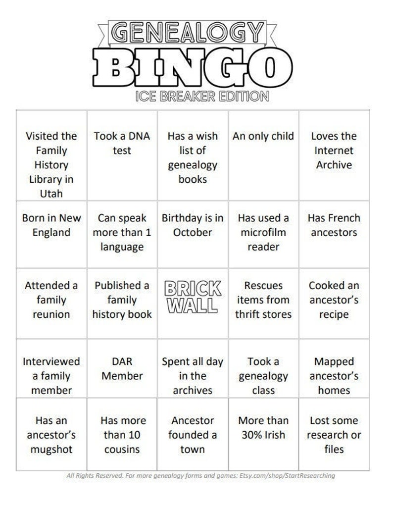 Genealogy Bingo: Ice Breaker Edition - Etsy