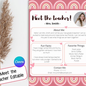 Boho Rainbow Meet the Teacher Template, Editable Back to School Teacher ...