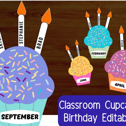 Editable Classroom Birthday Cupcake Printable Bulletin Board - Etsy