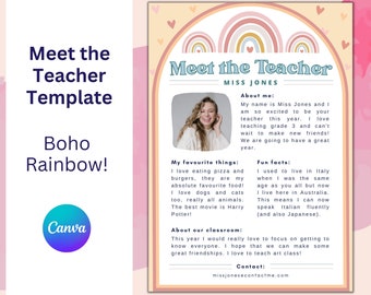 Boho Rainbow Meet the Teacher Template - Etsy
