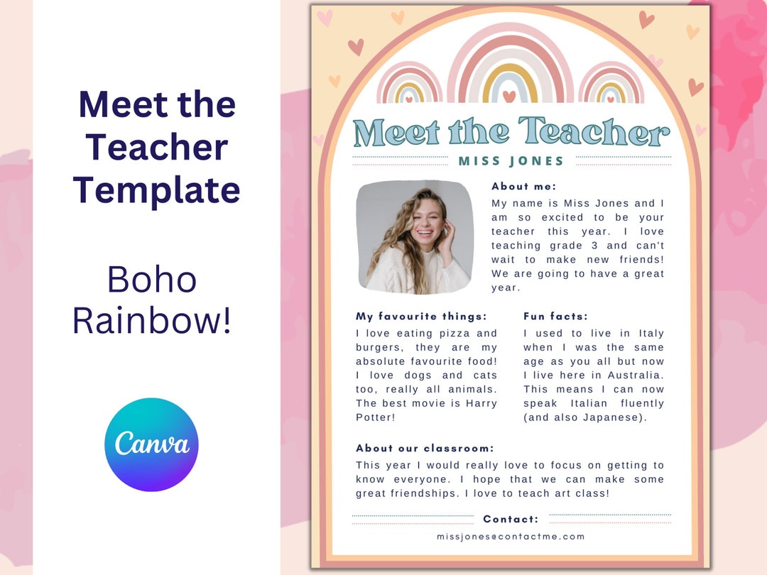 Meet the Teacher Template Boho Rainbow, Meet the Teacher Boho Rainbow ...