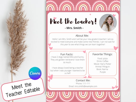 Boho Rainbow Meet the Teacher Template Editable Back to - Etsy