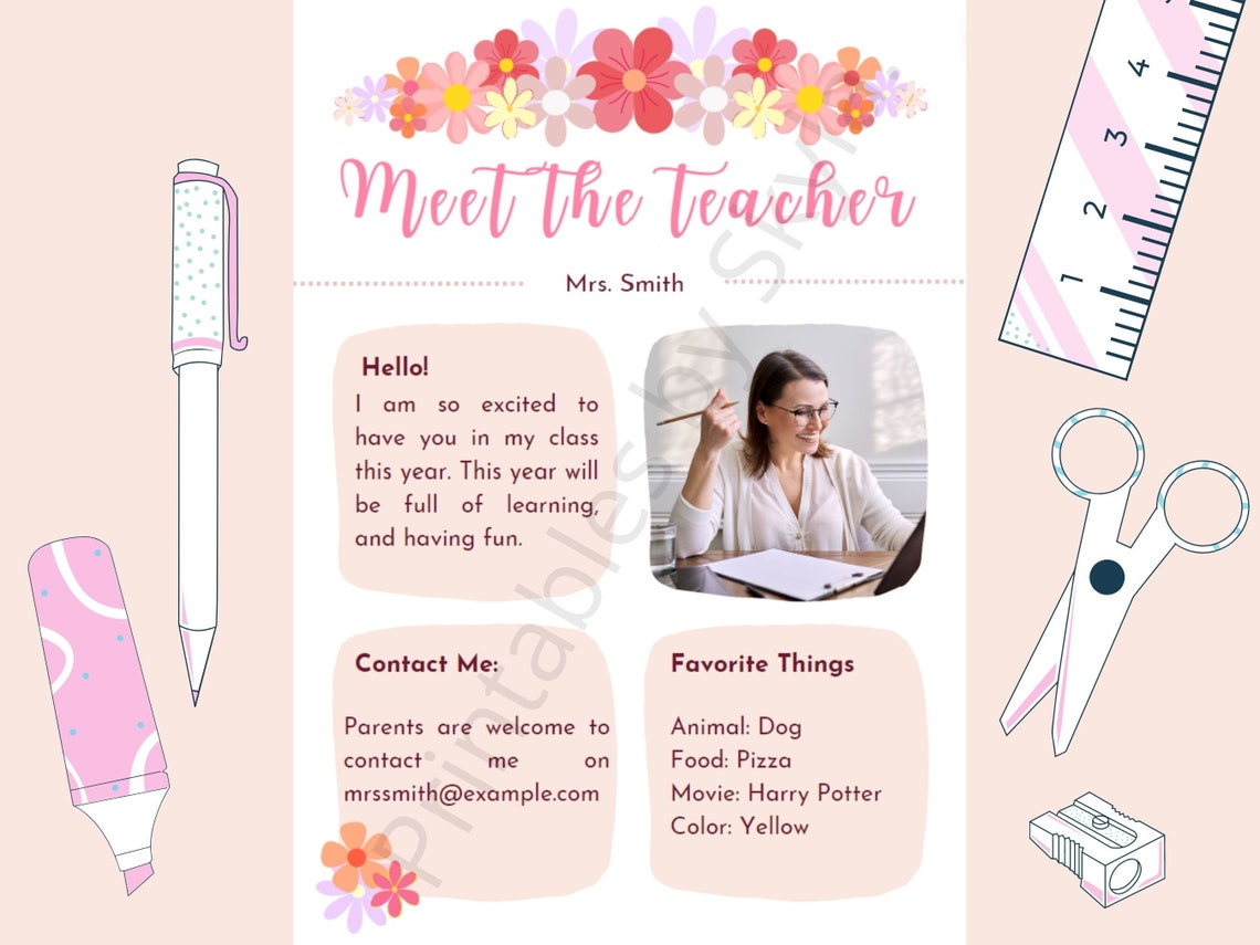 Floral Meet the Teacher Editable Template, Easy Use Teacher Template ...