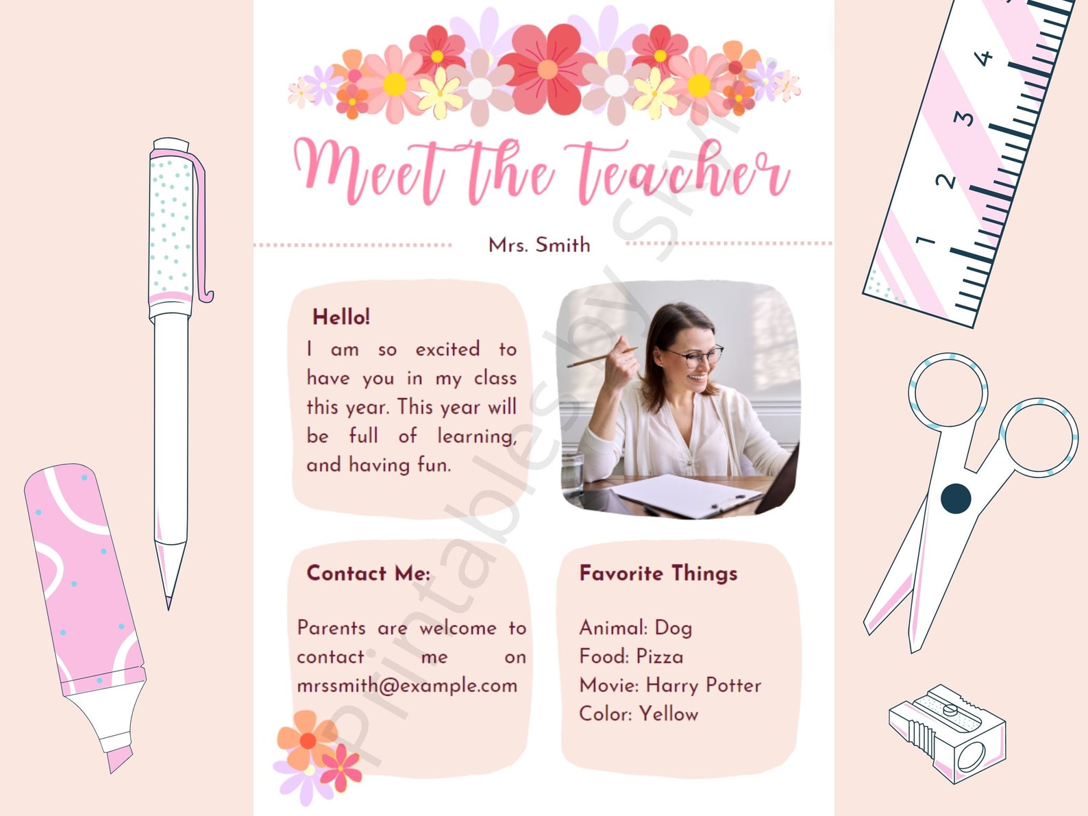 Floral Meet the Teacher Editable Template, Easy Use Teacher Template ...