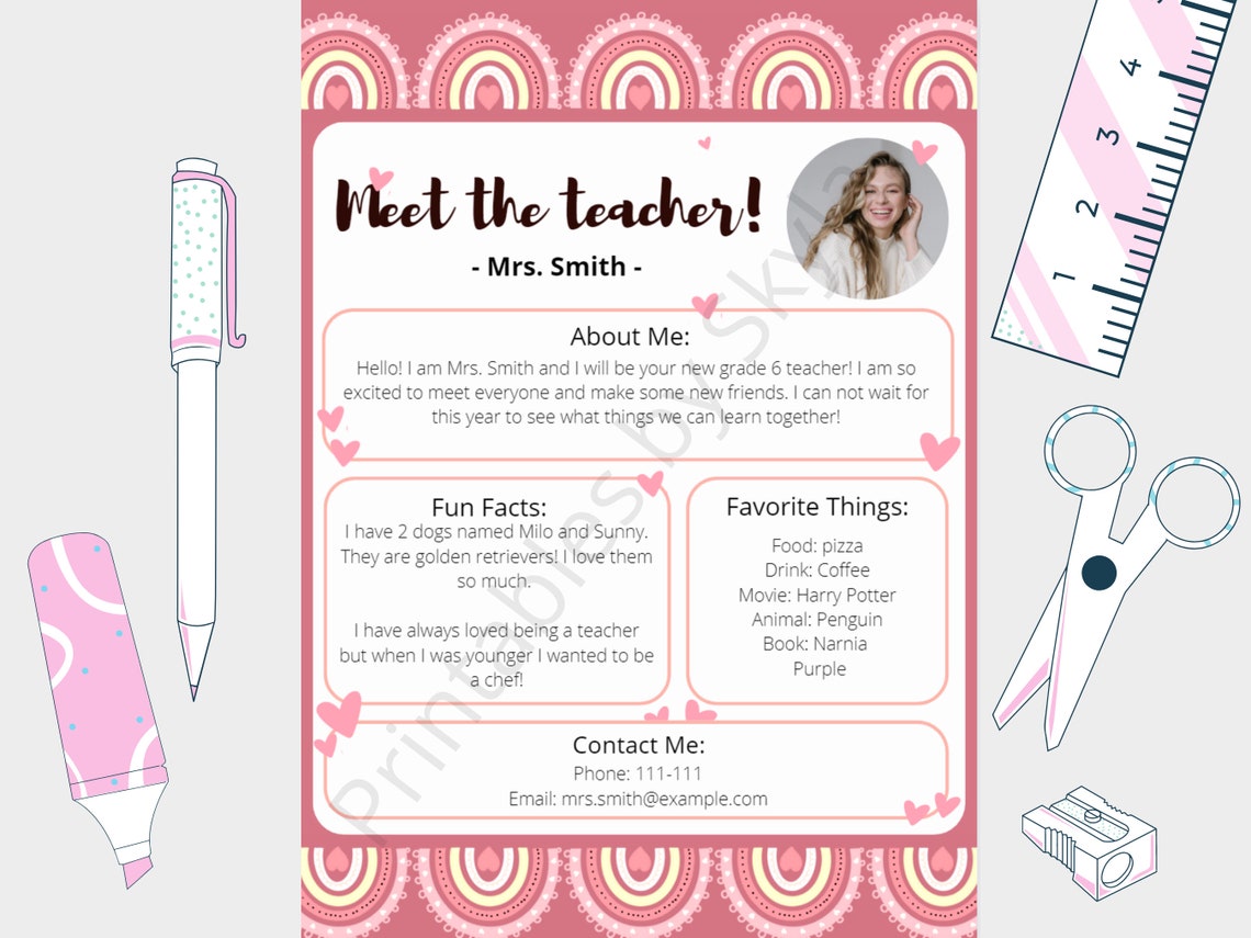 Boho Rainbow Meet the Teacher Template, Editable Back to School Teacher ...