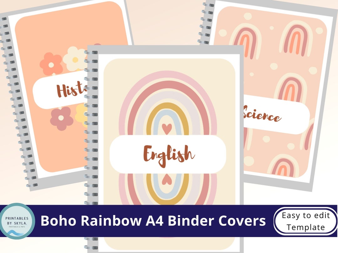 Boho Rainbow Binder Covers, Boho Editable Template, Boho Neutral ...