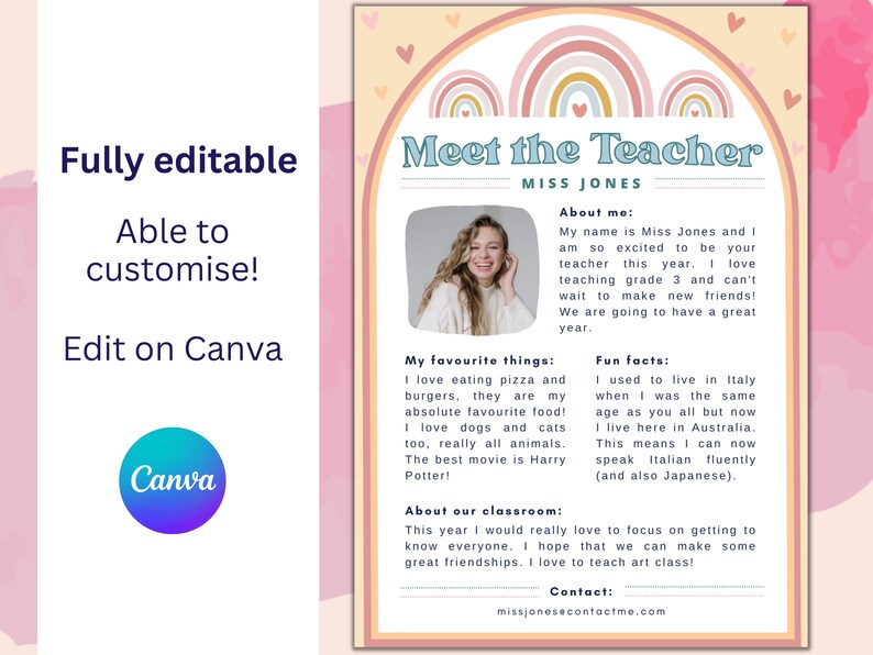 Meet the Teacher Template Boho Rainbow, Meet the Teacher Boho Rainbow ...