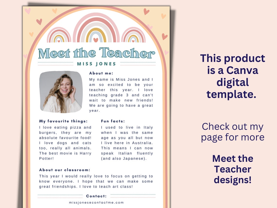 Meet the Teacher Template Boho Rainbow, Meet the Teacher Boho Rainbow ...