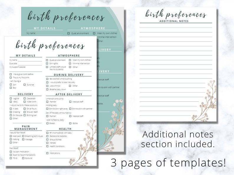 Birth Preferences Template, Birth Plan Editable, Labour Birth Chart ...