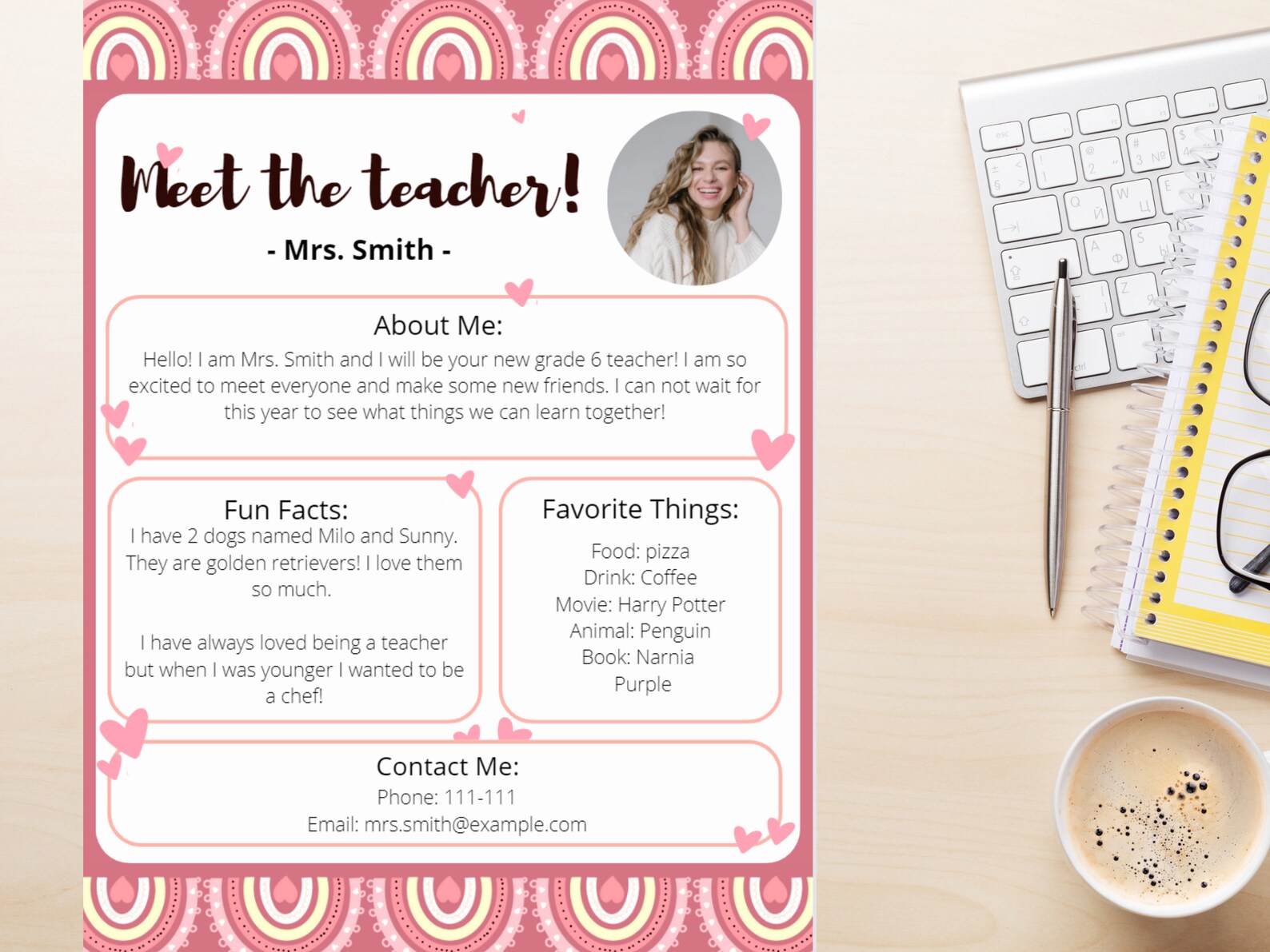 Boho Rainbow Meet the Teacher Template, Editable Back to School Teacher ...