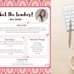 Boho Rainbow Meet the Teacher Template, Editable Back to School Teacher ...