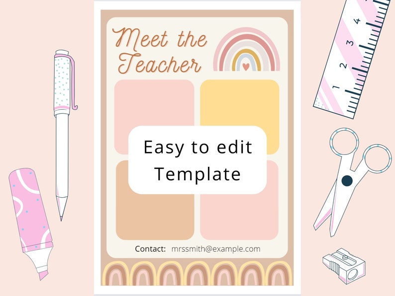 Boho Rainbow Meet the Teacher Editable Template, Easy to Use Back to ...