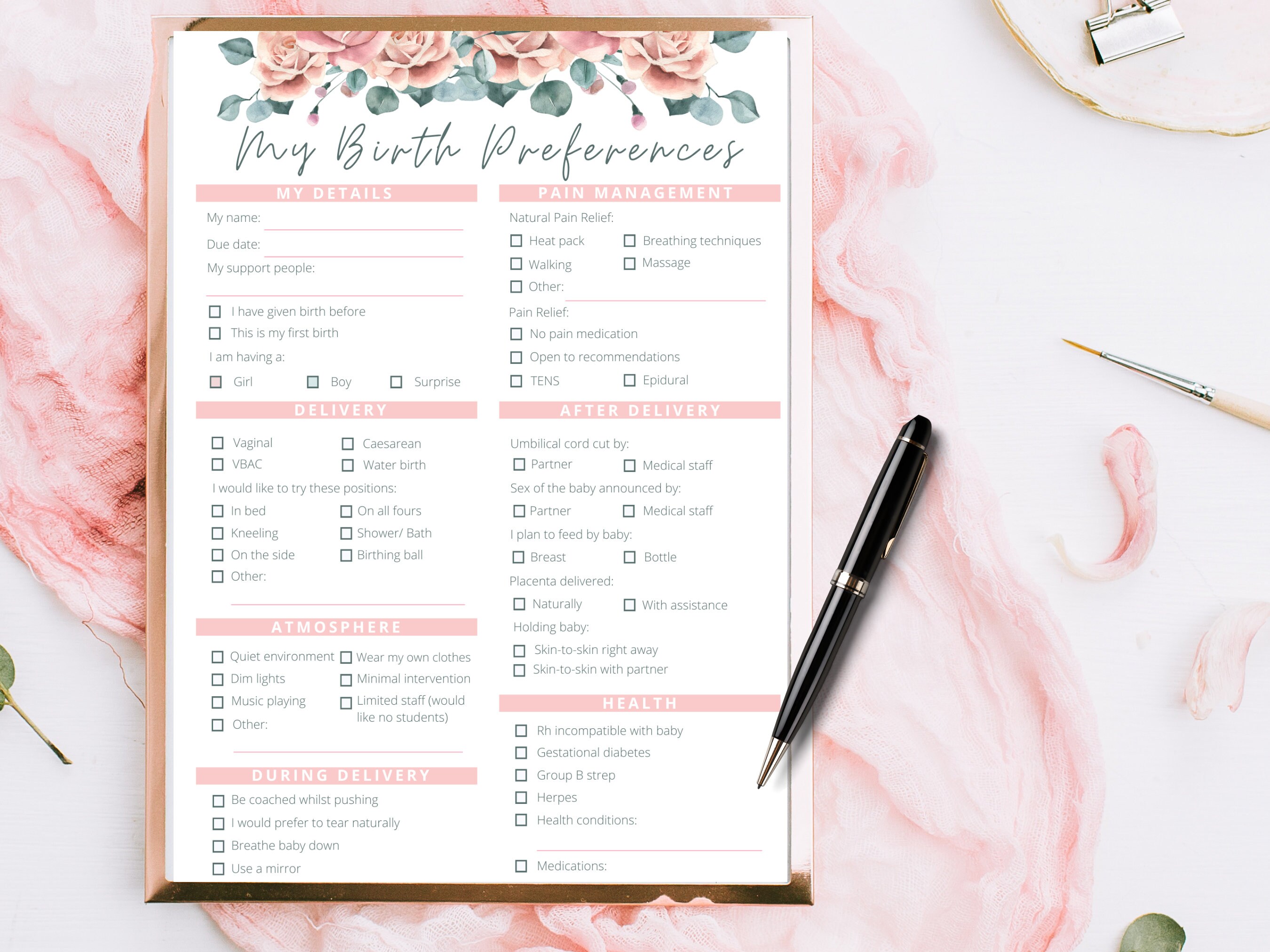 Birth Preferences Template, Birth Plan Editable, Baby Checklist to ...