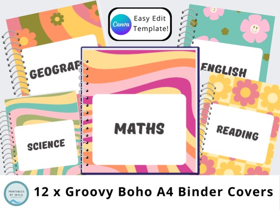 Groovy Boho Binder Covers A4 Groovy Boho Editable Template - Etsy