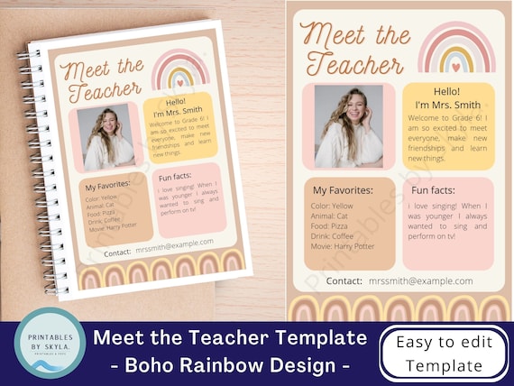 Boho Rainbow Meet the Teacher Editable Template Easy to Use - Etsy