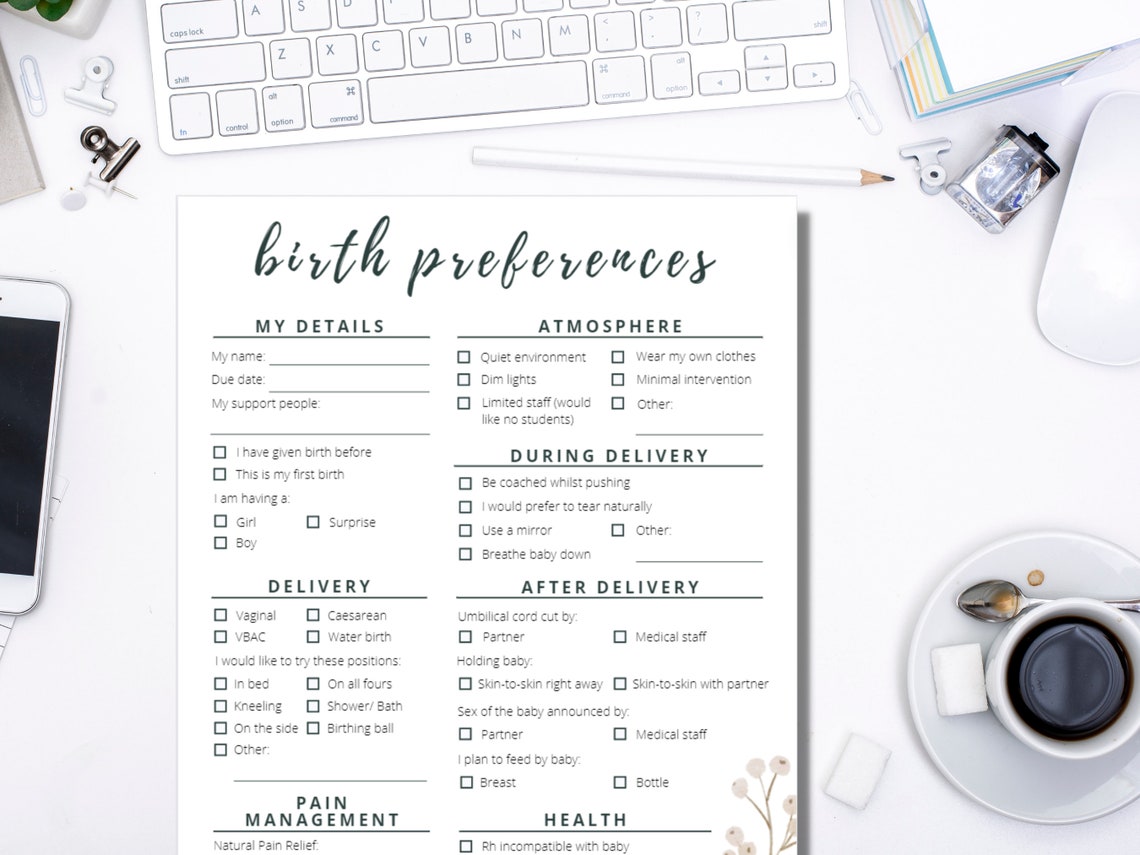Birth Preferences Template, Birth Plan Editable, Labour Birth Chart ...